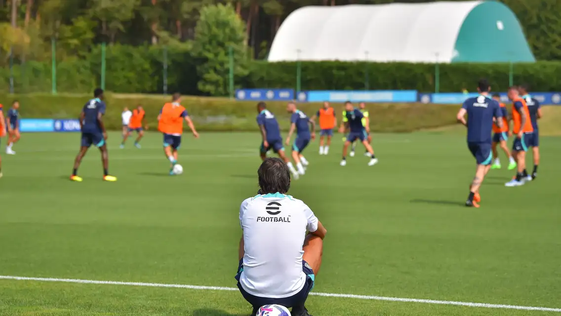 The team hard at work: an in-house training match at the Suning ...